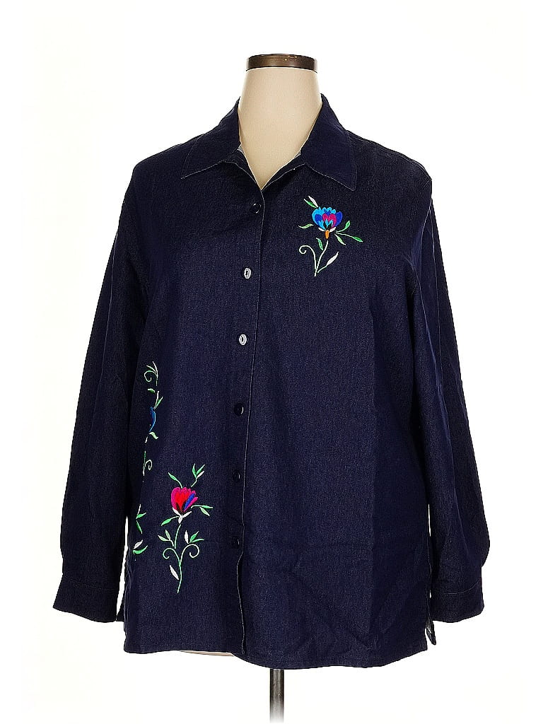 Allison Daley Blue 3/4 Sleeve Button-Down Shirt Size 2X (Plus) - 51% ...