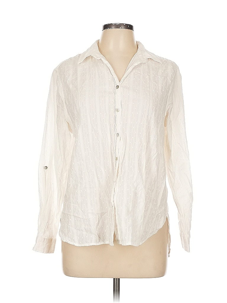 Jane and Delancey 100% Cotton Ivory Long Sleeve Button-Down Shirt Size L - 52% off | ThredUp