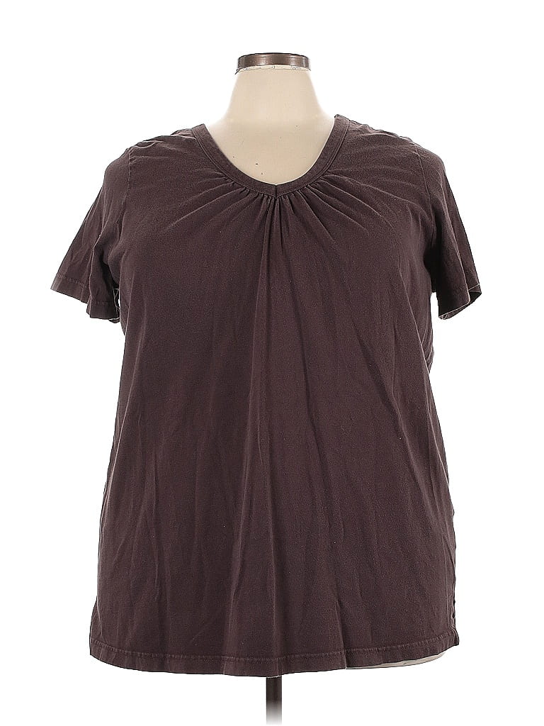 Woman Within 100% Cotton Brown Short Sleeve Top Size 26 (2X) (Plus ...