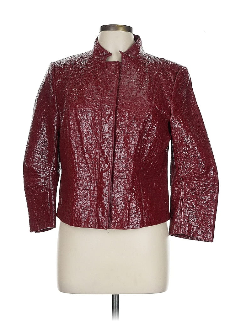 Lafayette 148 New York Metallic Burgundy Faux Leather Jacket Size 10 ...