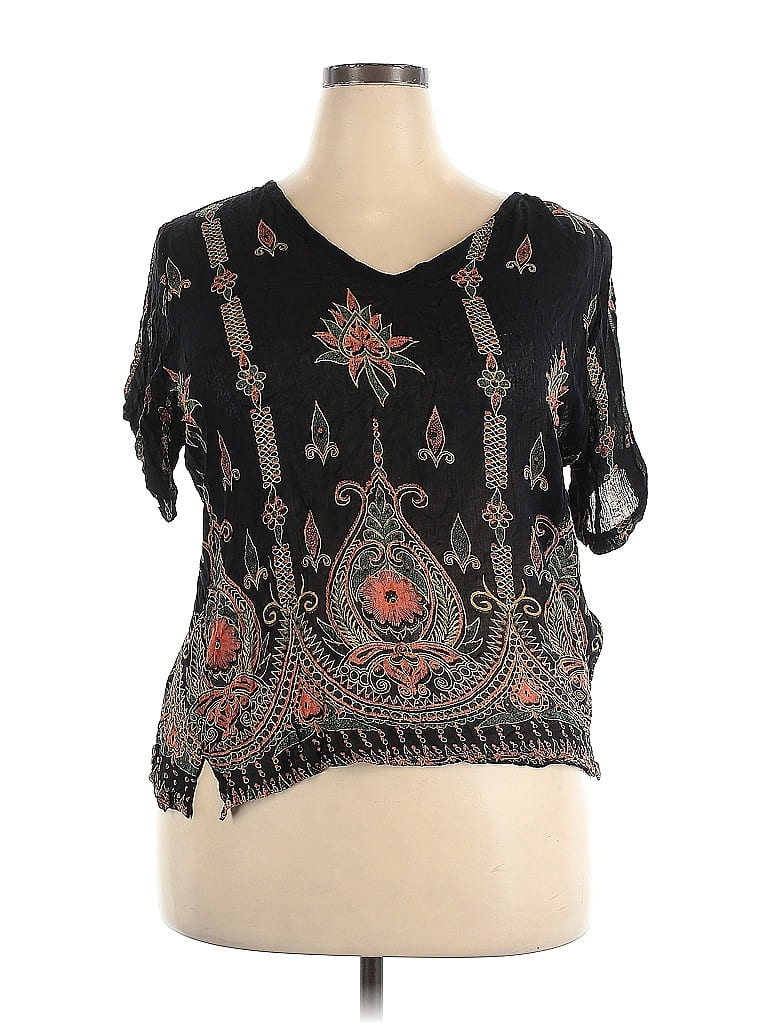 Lotus 100% Rayon Black Short Sleeve Blouse Size 2X - 61% off | ThredUp