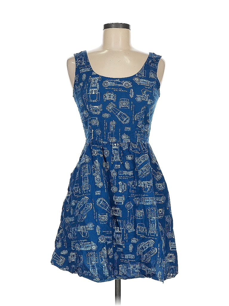 Retrolicious 100% Cotton Graphic Blue Casual Dress Size M - 62% off ...