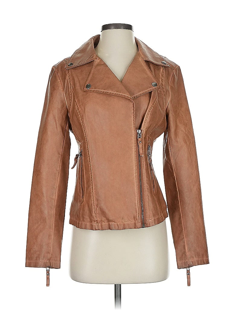 Max Studio 100% Viscose Brown Faux Leather Jacket Size S - 72% off ...