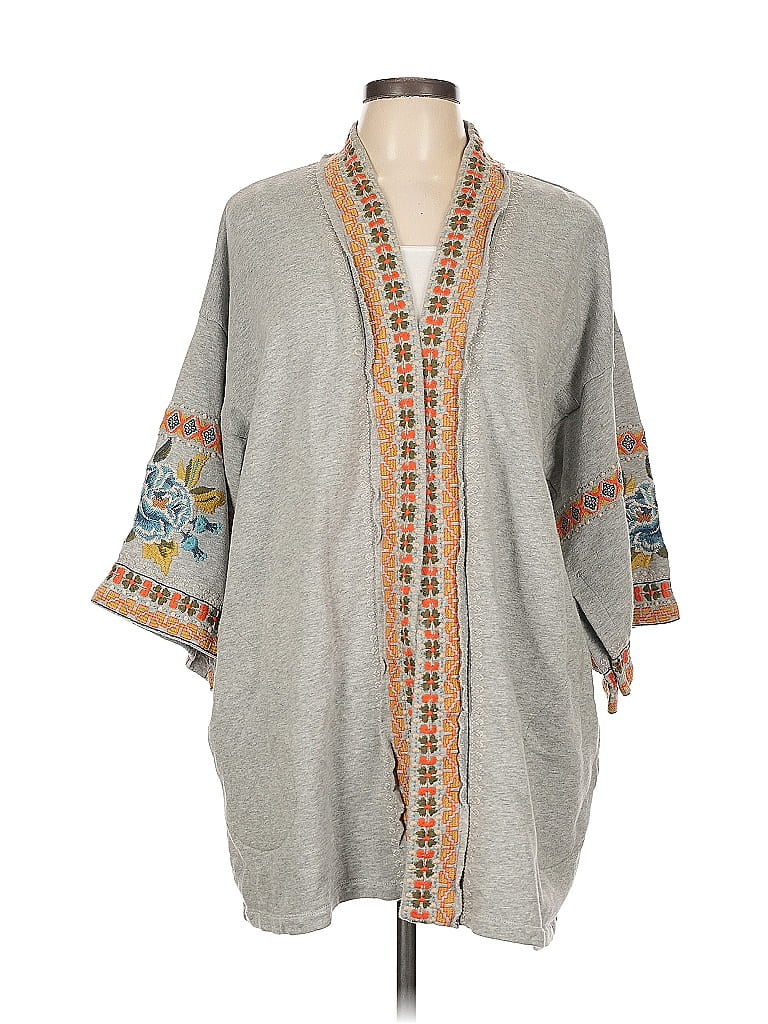 Johnny Was 100% Cotton Gray Cardigan Size L - 81% off | ThredUp