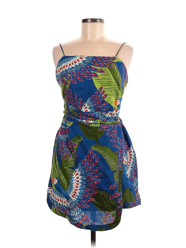 FARM Rio 100% Linen Tropical Blue Cocktail Dress Size M - 66% off | ThredUp