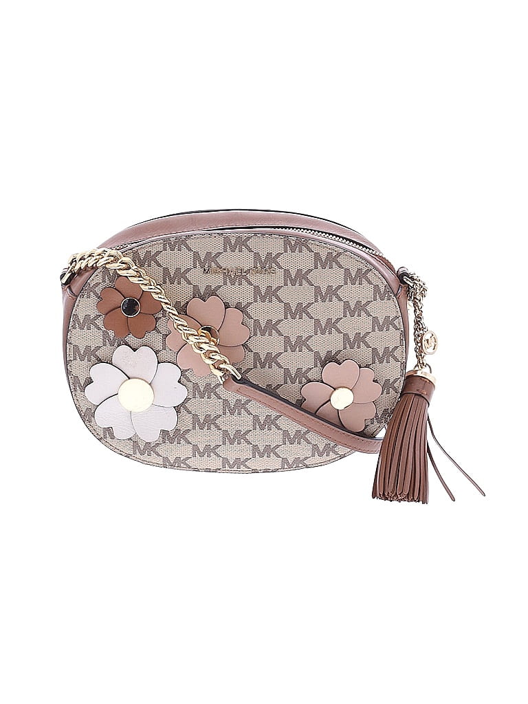 MICHAEL Michael Kors Floral Ivory Brown Leather Crossbody Bag One Size - 70% off | ThredUp