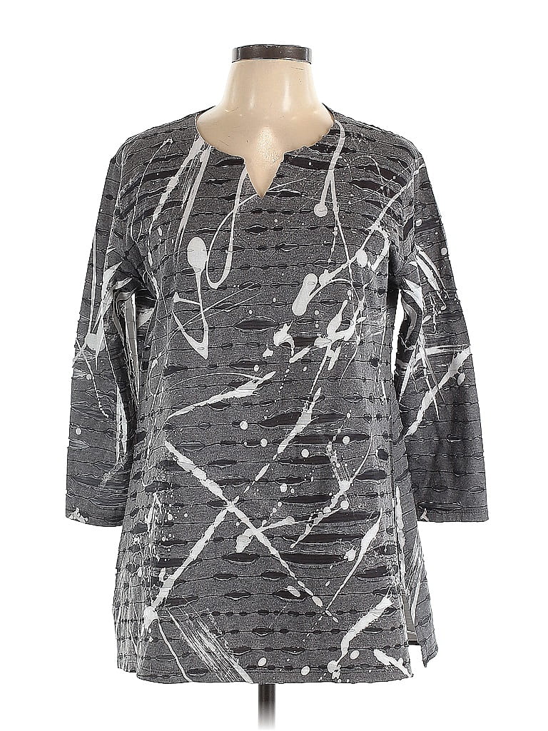 Jess & Jane Silver 3/4 Sleeve Top Size L - 62% off | ThredUp