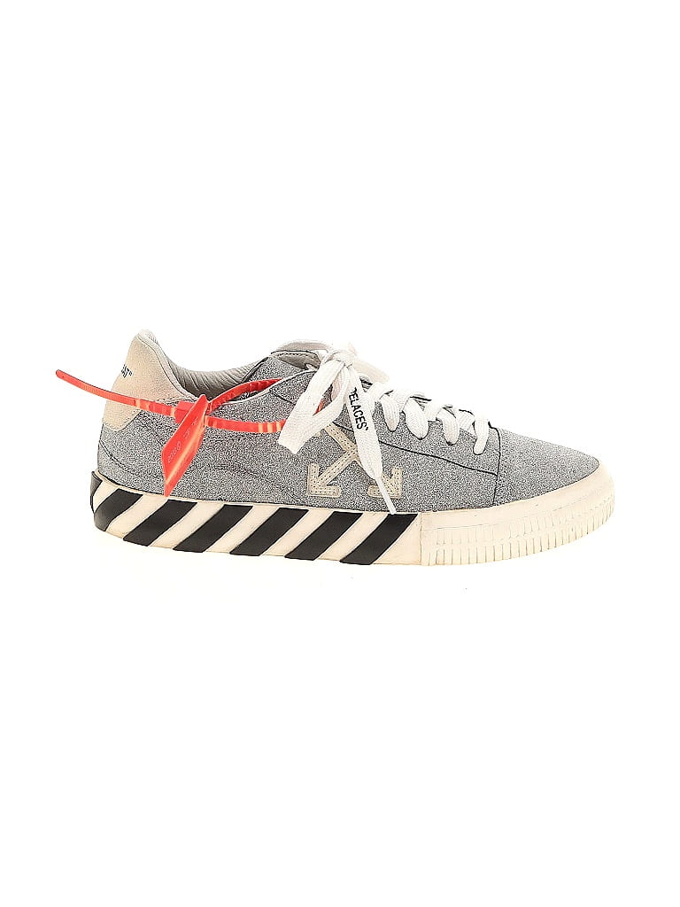 OFF-WHITE Stripes Gray Silver Arrow Low-top Glitter Leather Sneakers In ...