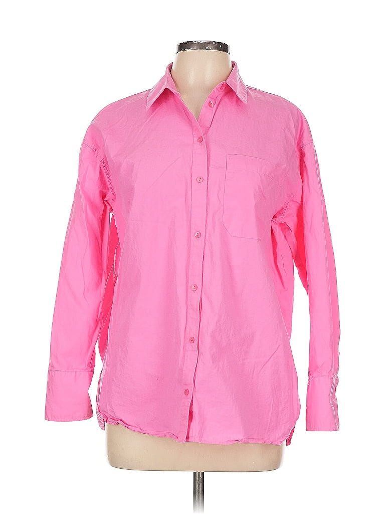 MNG 100% Cotton Solid Pink Long Sleeve Button-Down Shirt Size L - 58% off | ThredUp