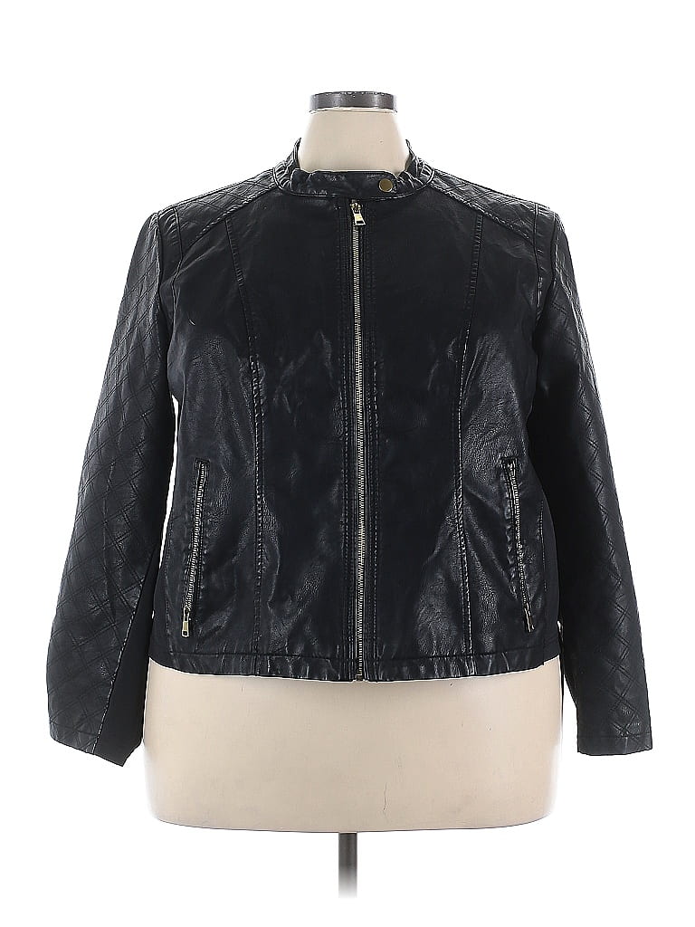 Baccini 100% Polyurethane Black Faux Leather Jacket Size 3X (Plus) - 52 ...