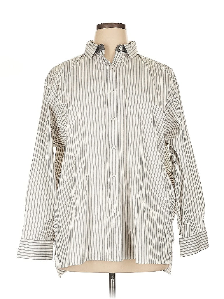 Lafayette 148 New York Stripes Ivory Long Sleeve Button-Down Shirt Size XL - 83% off | ThredUp