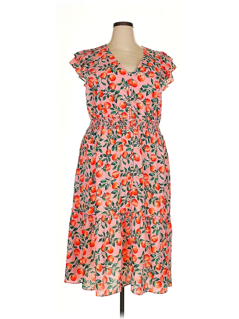 Draper James 100% Polyester Floral Orange Casual Dress Size XXL - 72% ...