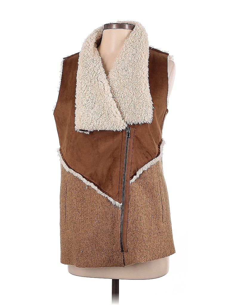 LOGO by Lori Goldstein 100% Polyester Brown Faux Fur Vest Size S - 70% ...