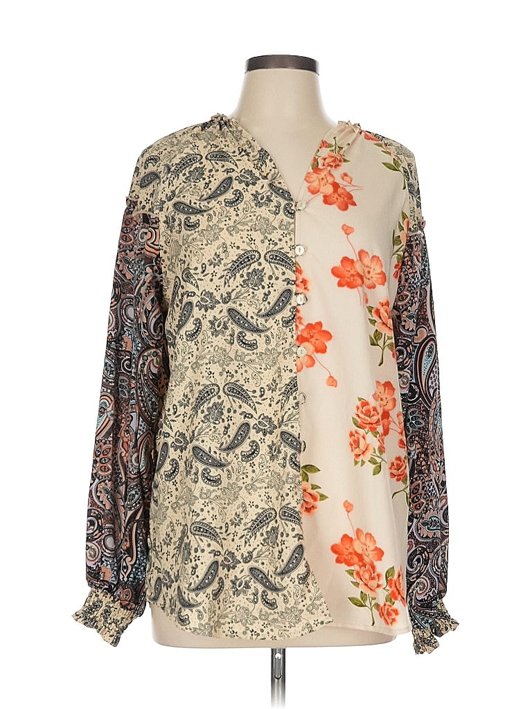 Mazik 100% Polyester Ivory Long Sleeve Blouse Size L - 65% off | ThredUp