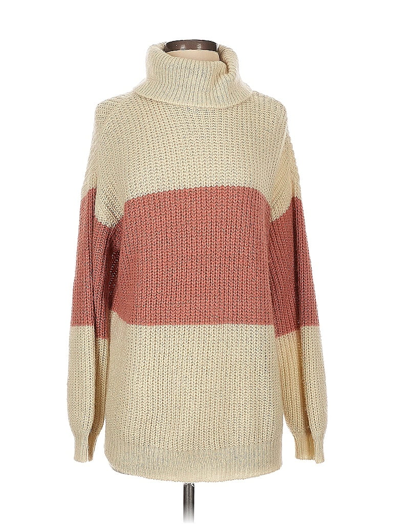 POPSUGAR 100% Acrylic Color Block Tan Turtleneck Sweater Size S - 59% ...