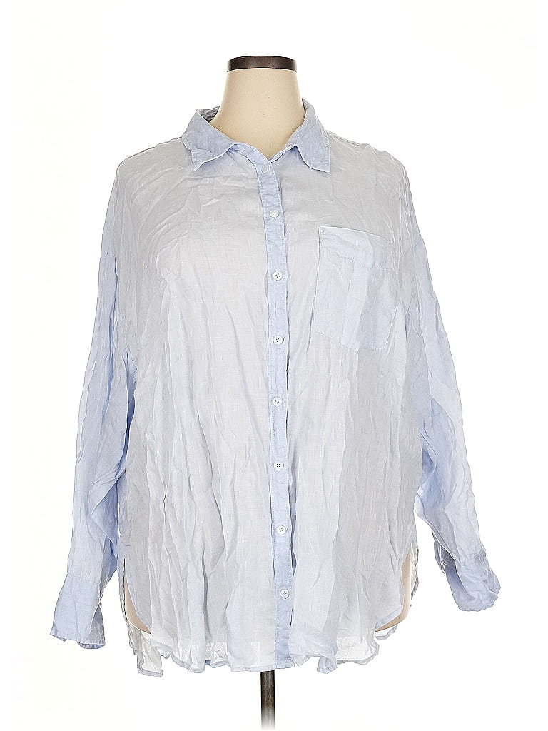 Maeve by Anthropologie 100% Linen Color Block Blue 3/4 Sleeve Button ...