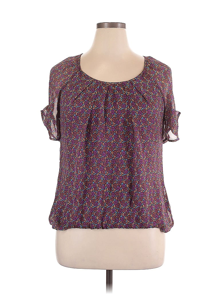 Sara Michelle 100% Polyester Purple Short Sleeve Blouse Size L - 50% ...