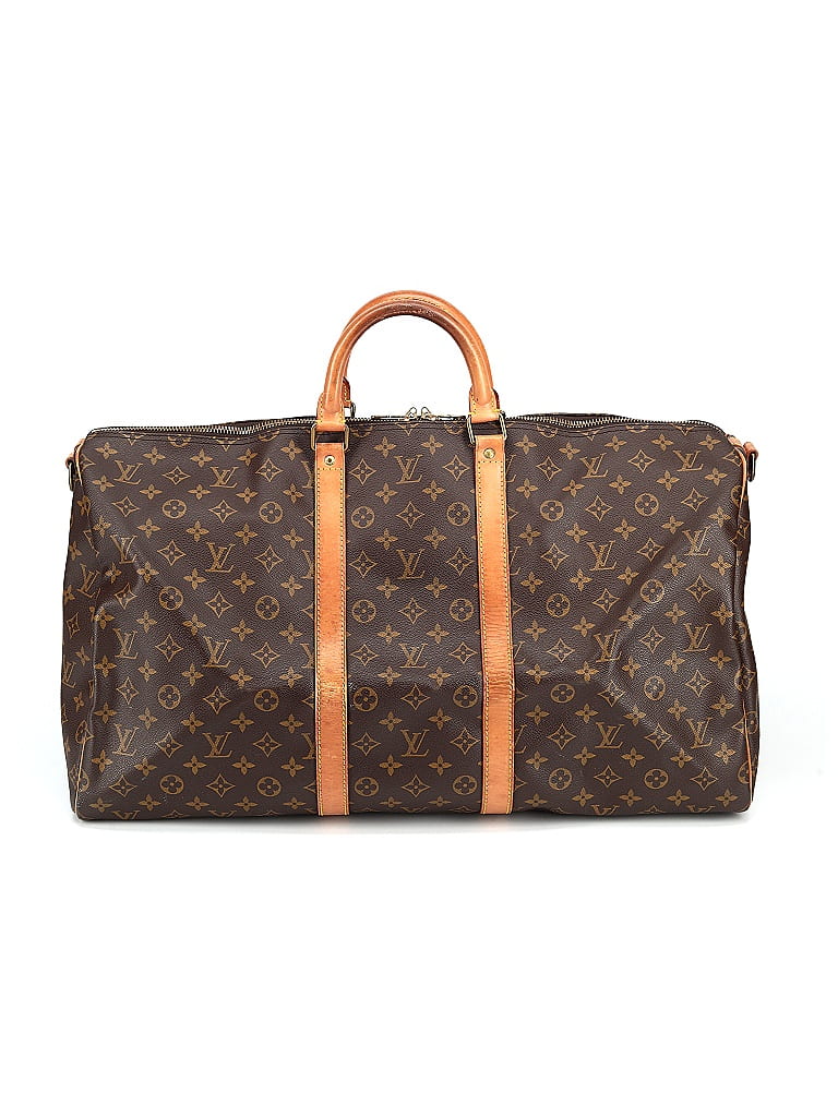 Louis Vuitton 100% Coated Canvas Brown Vintage Monogram Canvas Keepall Bandouliere 60 Weekender ...