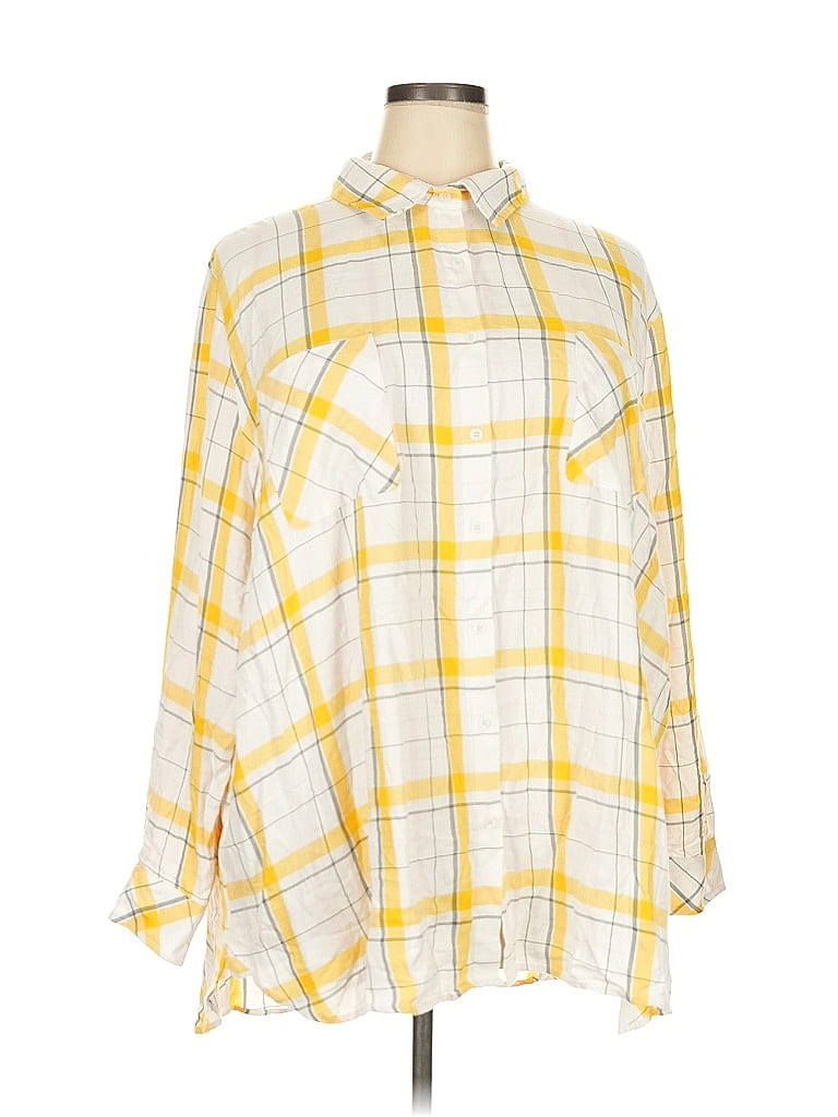 Ava & Viv 100% Rayon Plaid Yellow 3/4 Sleeve Button-Down Shirt Size 4X - 48% off | ThredUp