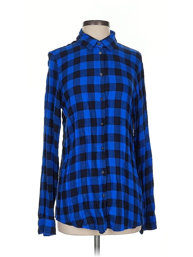 Banana Republic 100% Rayon Checkered-gingham Blue Long Sleeve Button ...