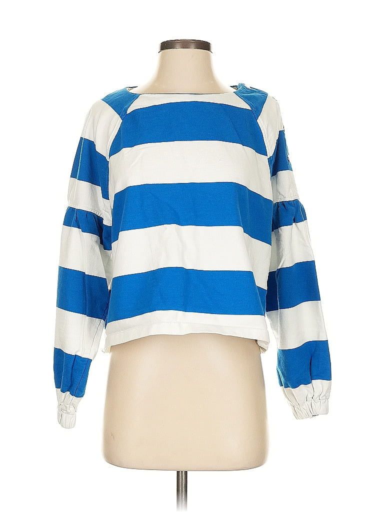 Maeve by Anthropologie 100% Cotton Stripes Blue Pullover Sweater Size S ...