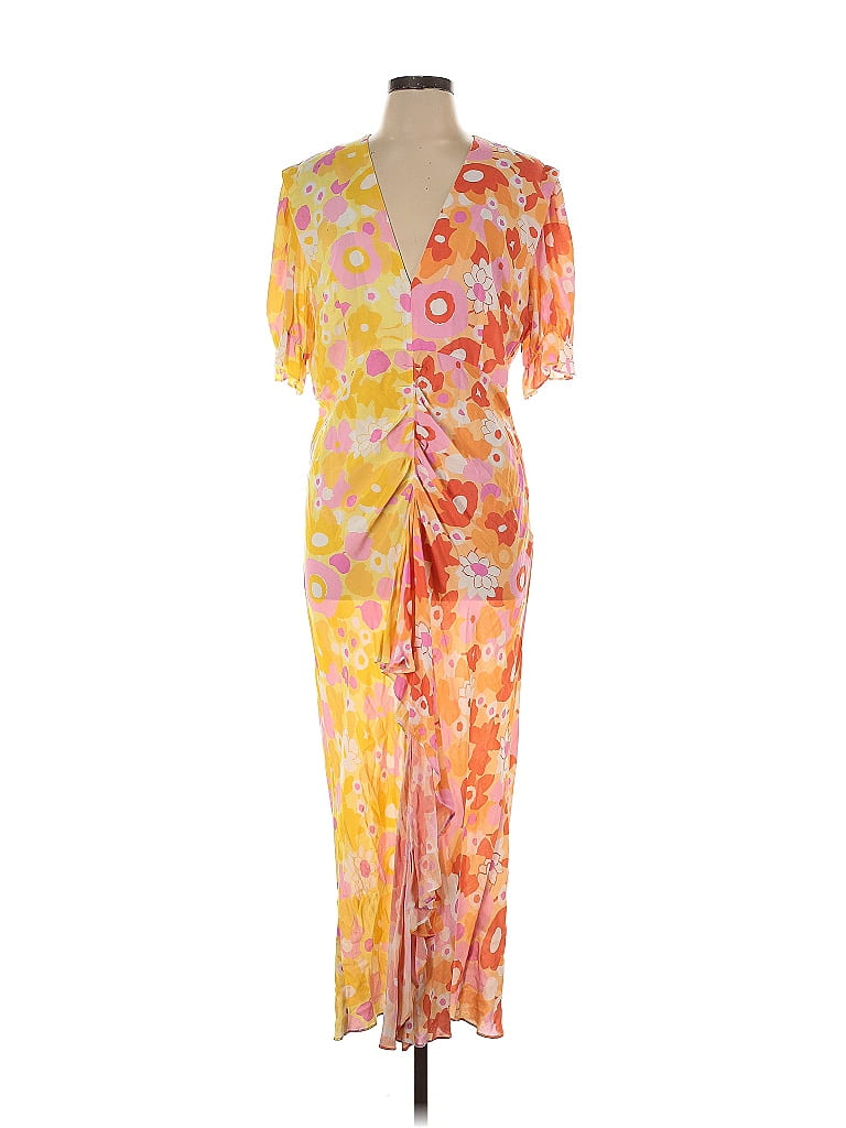 Rixo London 100% Viscose Tie-dye Yellow Ariel Colorblock Maxi Size 12 ...