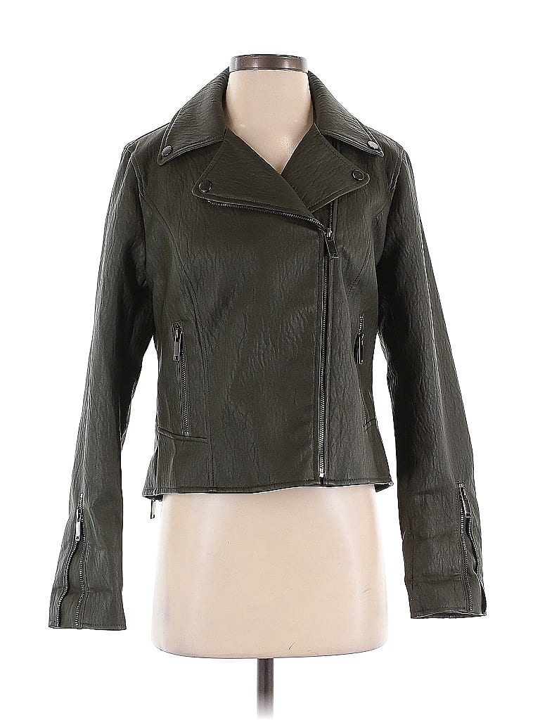 French Connection 100% Polyurethane Green Faux Leather Jacket Size S ...