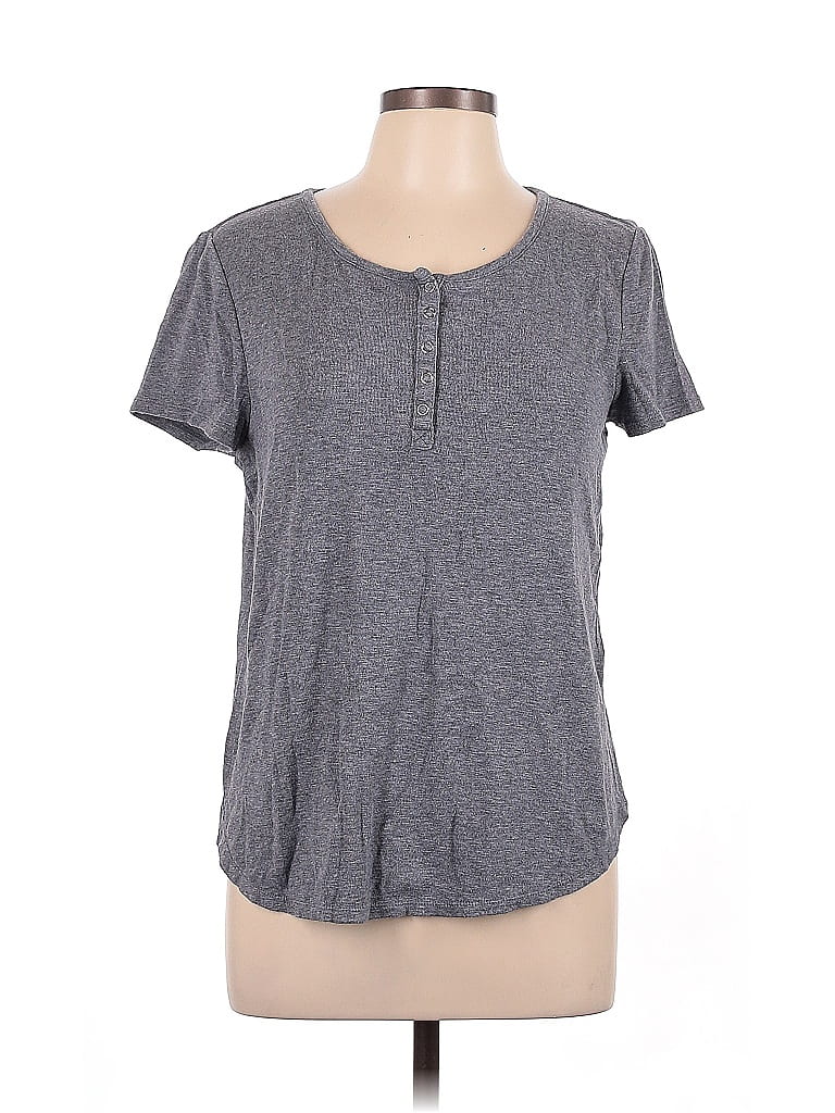 Marled Essentials Tweed Gray Short Sleeve Henley Size L - 31% off | ThredUp