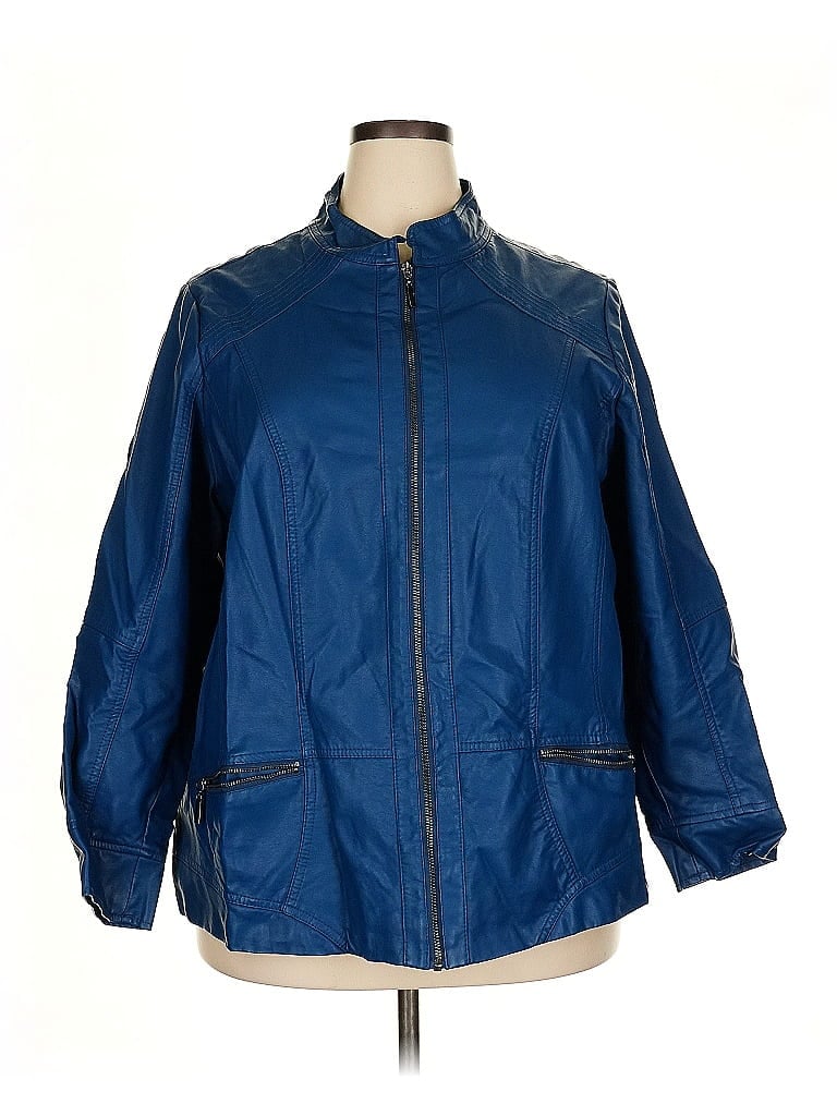 Cj Banks 100% Polyurethane Blue Faux Leather Jacket Size 2X - 52% off ...