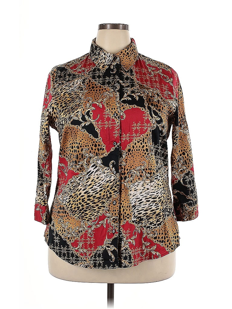 Allison Daley Animal Print Gold 3/4 Sleeve Button-Down Shirt Size 18 ...