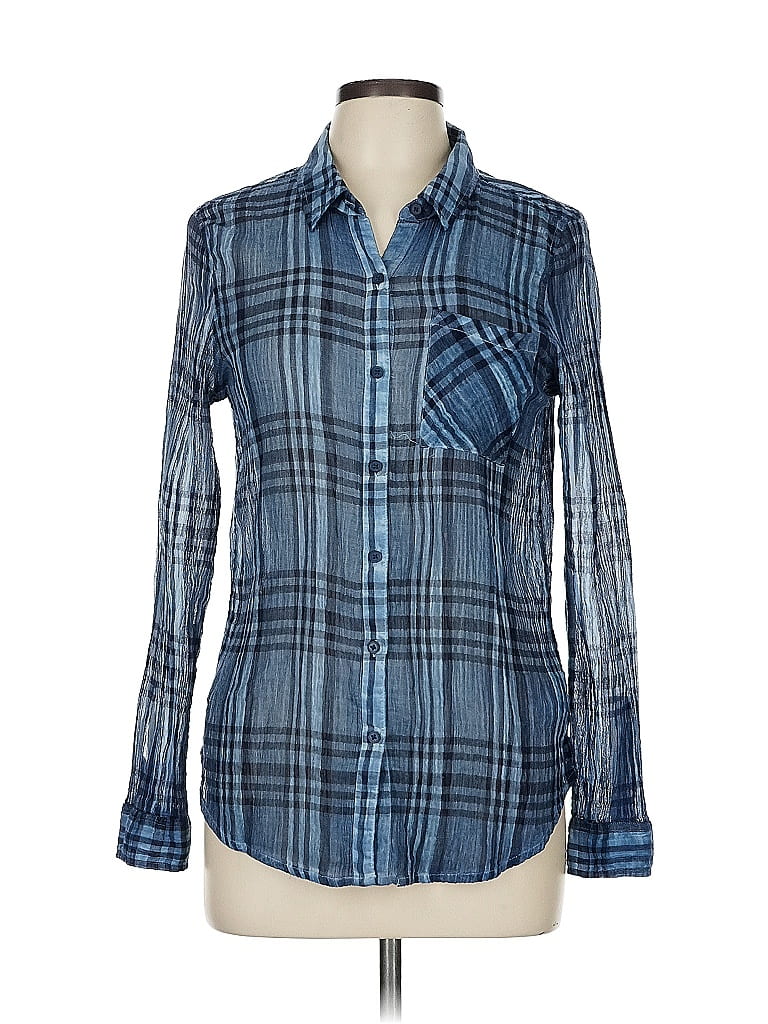 Lucky Brand 100% Cotton Plaid Blue Long Sleeve Button-Down Shirt Size M ...