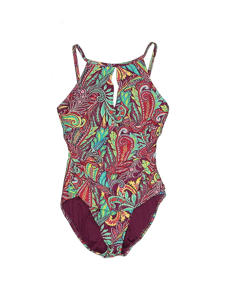 Ellen Tracy Paisley Burgundy One Piece Swimsuit Size 6 - 62% off | ThredUp