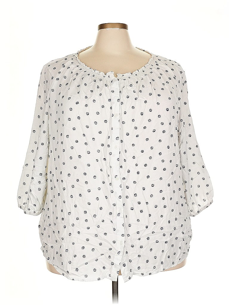 Basic Editions 100% Rayon Polka Dots Ivory 3/4 Sleeve Blouse Size 3X - 48% off | ThredUp