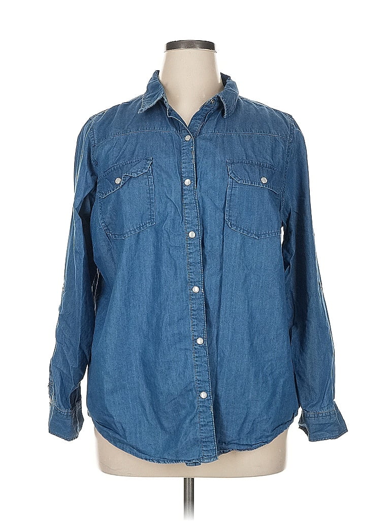 Boutiquen Blue Long Sleeve Button-Down Shirt Size 1X - 47% off | ThredUp