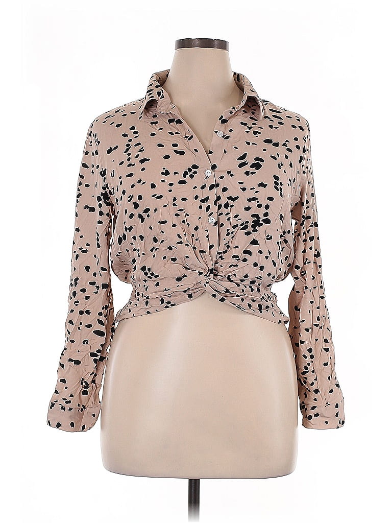 Milk and Honey 100% Rayon Animal Print Tan Long Sleeve Blouse Size XL ...