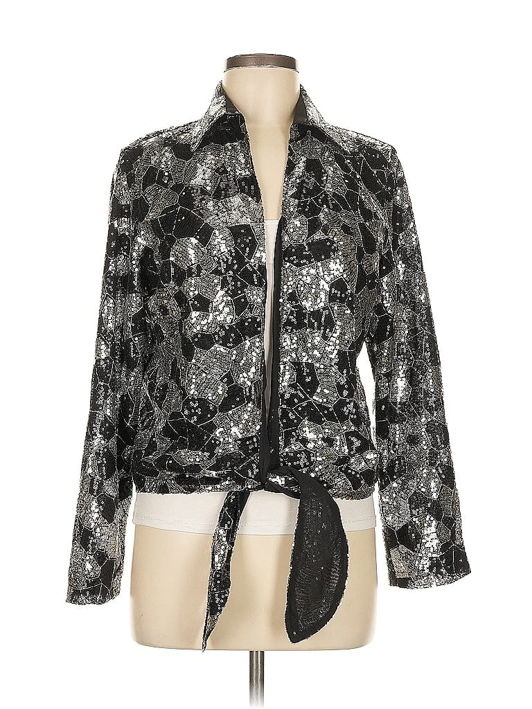 Chico's 100% Polyester Metallic Silver Cardigan Size M - 82% off | ThredUp