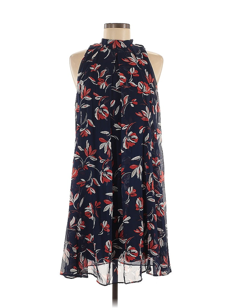 Signature by Robbie Bee 100% Polyester Print Blue Casual Dress Size 8 ...