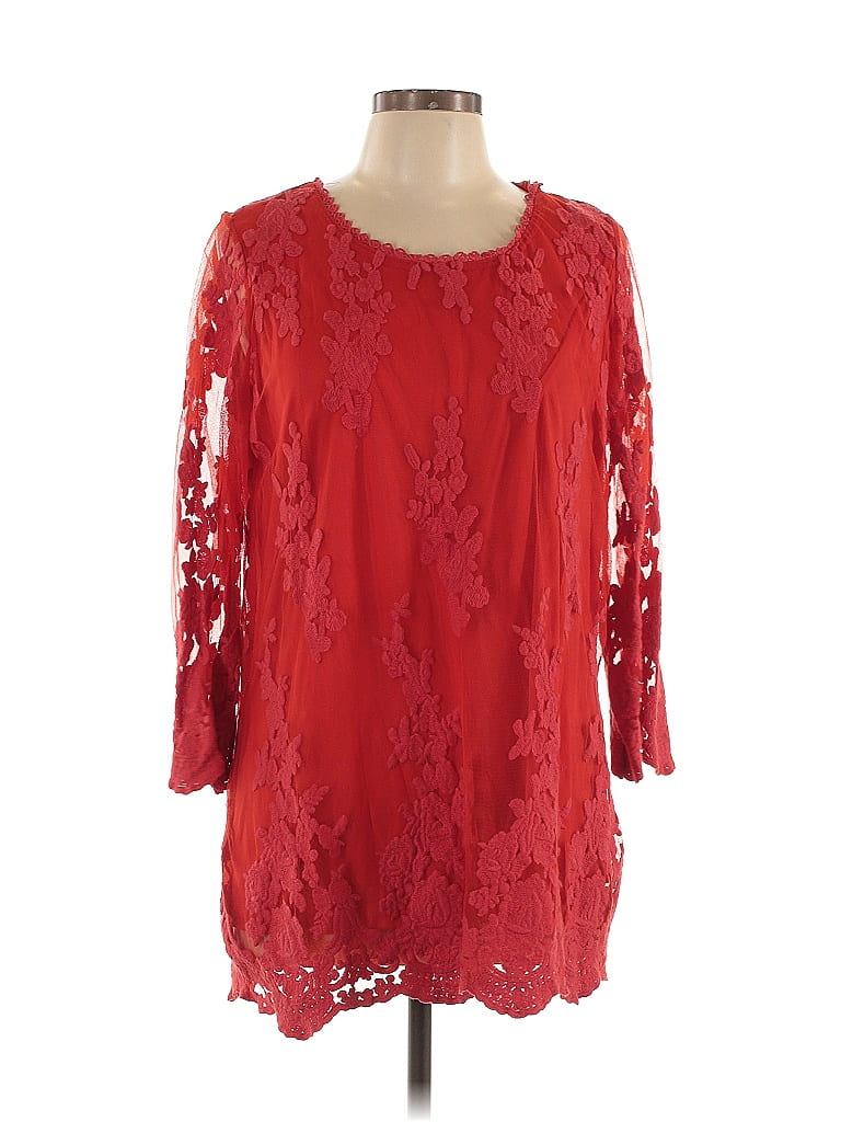 Colleen Lopez 100% Nylon Red 3/4 Sleeve Blouse Size L - 77% off | ThredUp