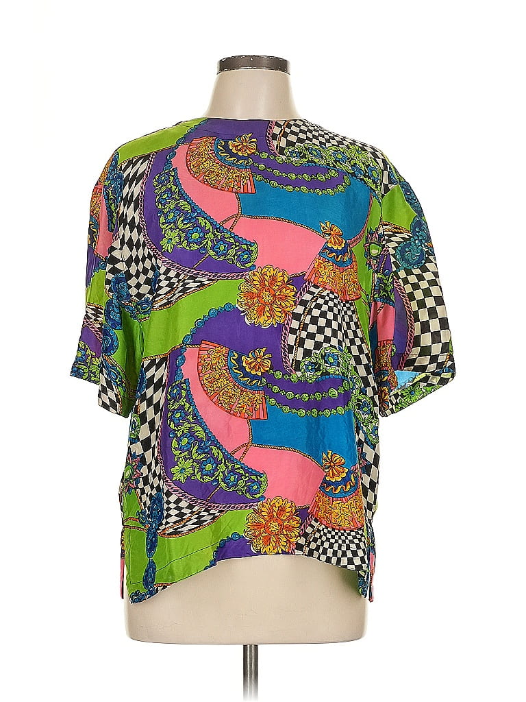 Russ Collectibles 100% Silk Color Block Green Short Sleeve Silk Top ...