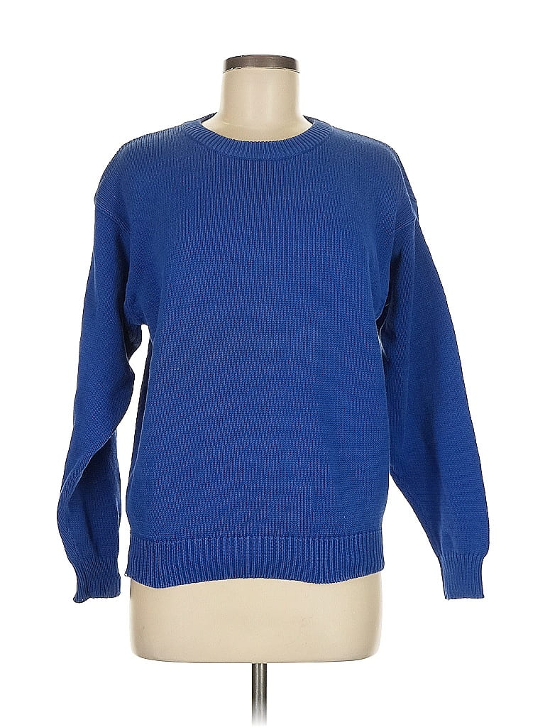 Essential Elements 100% Cotton Solid Blue Pullover Sweater Size M - 57% ...