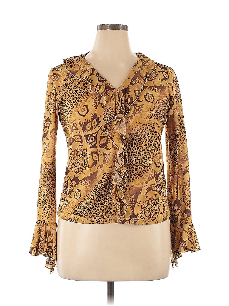 Haven Bleu 100% Polyester Animal Print Gold Long Sleeve Blouse Size XL - 70% off | ThredUp