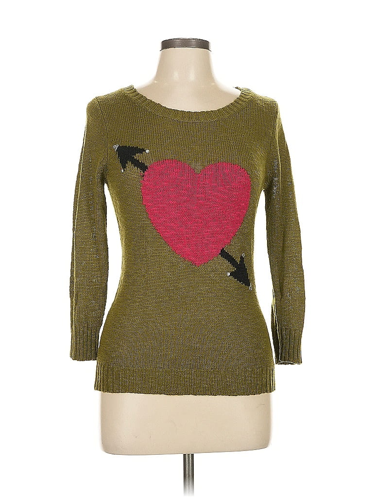 T/o Sweaters 100% Acrylic Hearts Green Pullover Sweater Size L - 52% ...