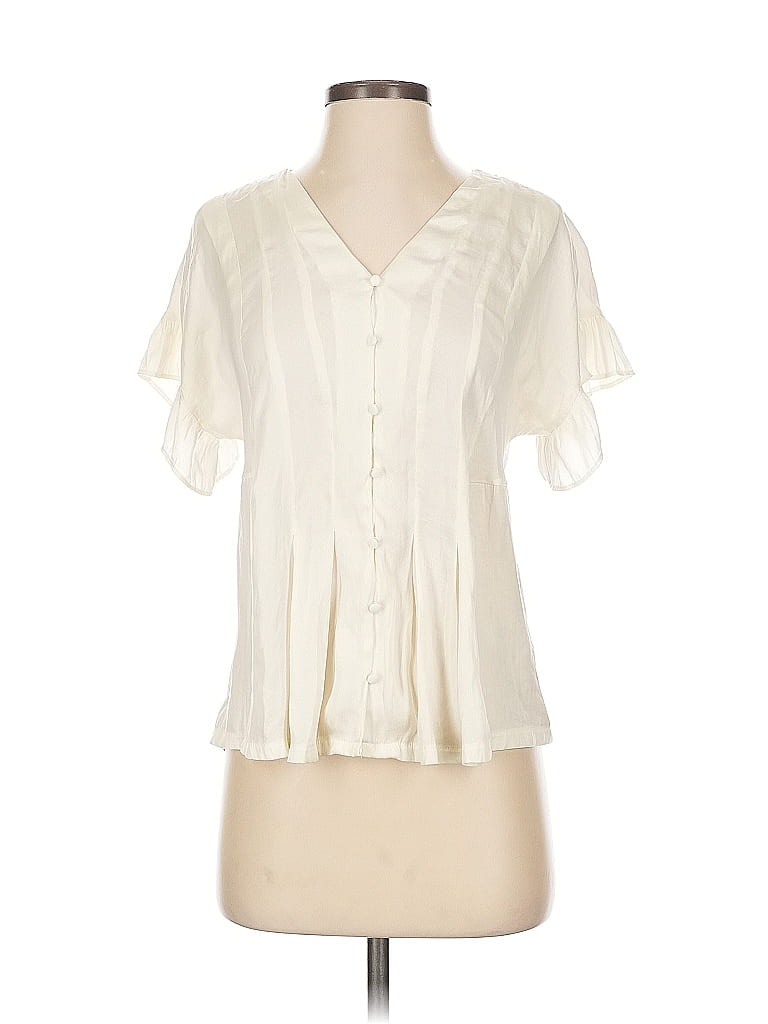 Left Coast by Dolan 100% Polyester Ivory Short Sleeve Blouse Size XS ...