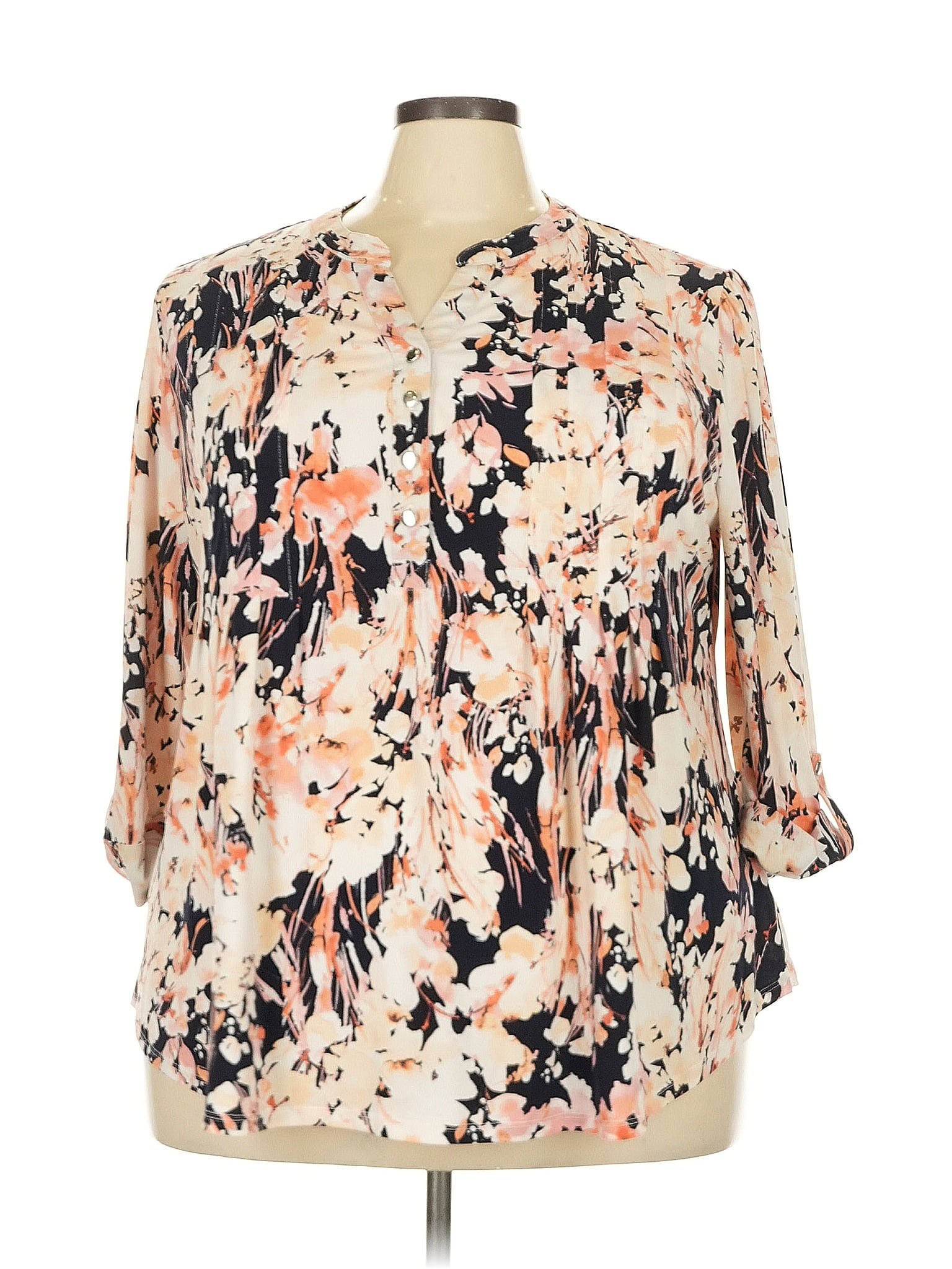 Roz & Ali Floral Ivory 3/4 Sleeve Blouse Size 3X - 60% off | ThredUp