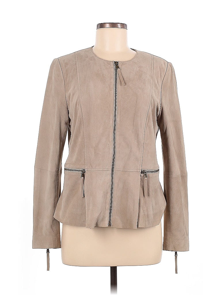 Ecru 100% Leather Tan Leather Jacket Size M - 67% off | ThredUp