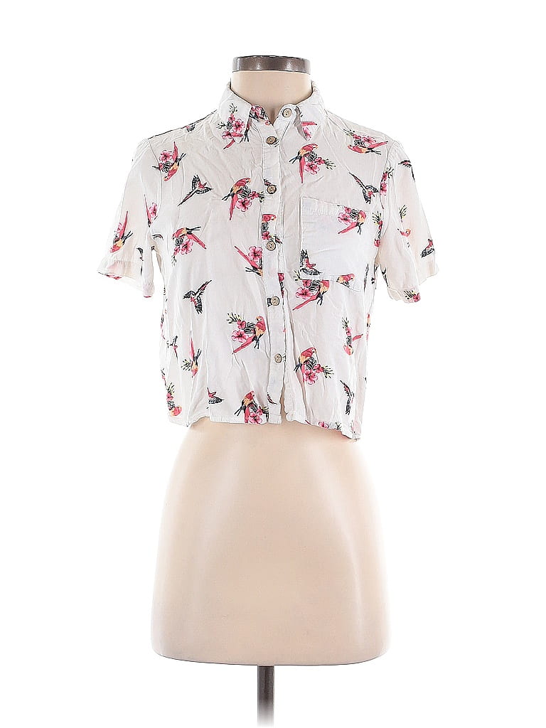 Love Notes 100% Rayon Floral White Short Sleeve Blouse Size S - 55% off ...