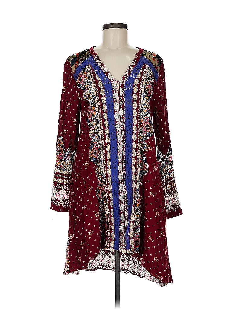 Aratta Silent Journey 100% Rayon Paisley Burgundy Casual Dress Size M ...