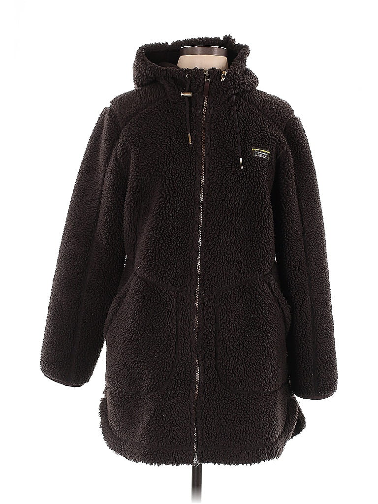 L.L.Bean 100% Polyester Brown Black Coat Size L (petite) - 55% off | ThredUp