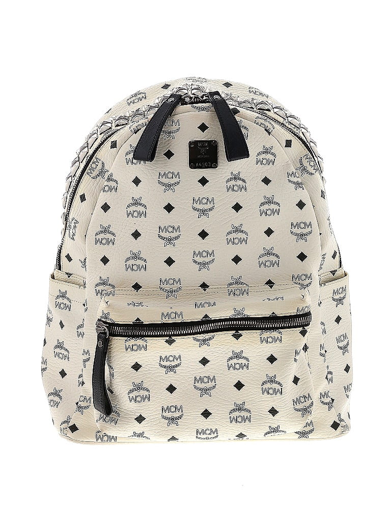 MCM 100% Coated Canvas White Ivory Visetos Side Studs Stark Backpack ...