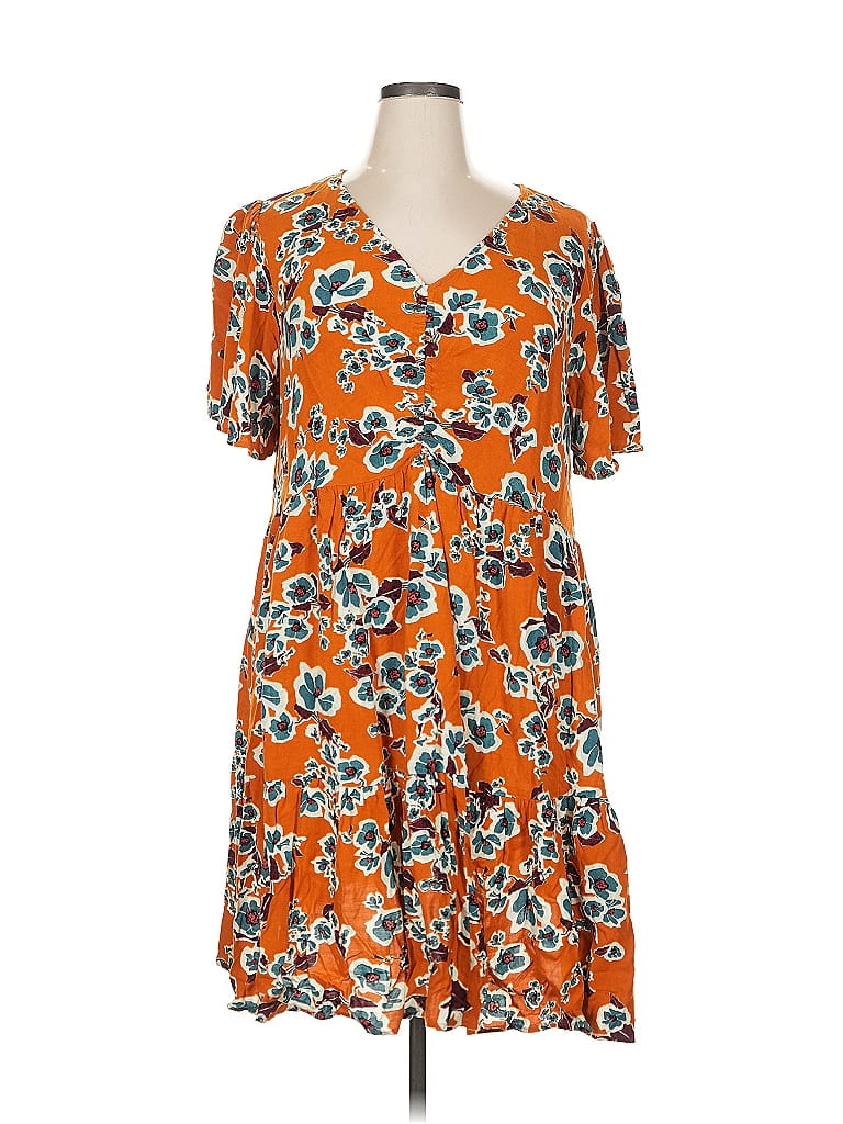 Ava & Viv Print Orange Casual Dress Size 1X - 36% off | ThredUp